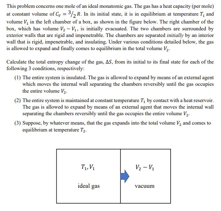 Solved This problem concerns one mole of an ideal monatomic | Chegg.com
