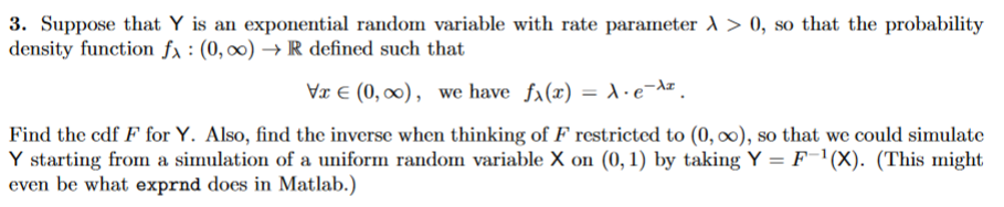 Solved 3. Suppose that Y is an exponential random variable | Chegg.com
