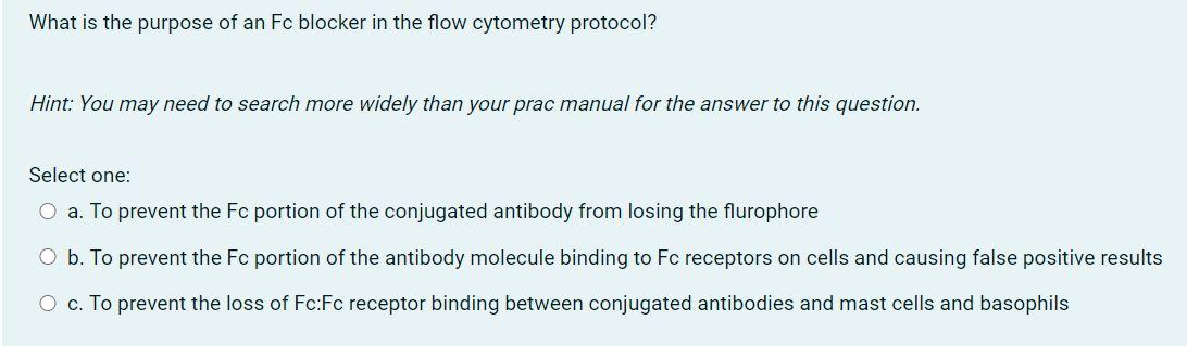 Solved What is the purpose of an Fc blocker in the flow | Chegg.com