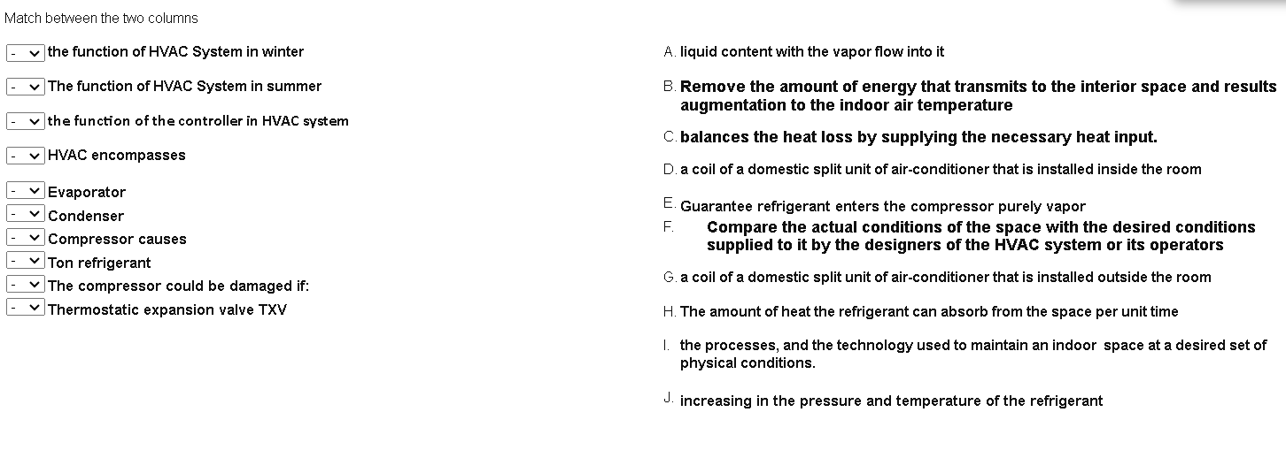 Solved Match between the two columnsthe function of HVAC | Chegg.com