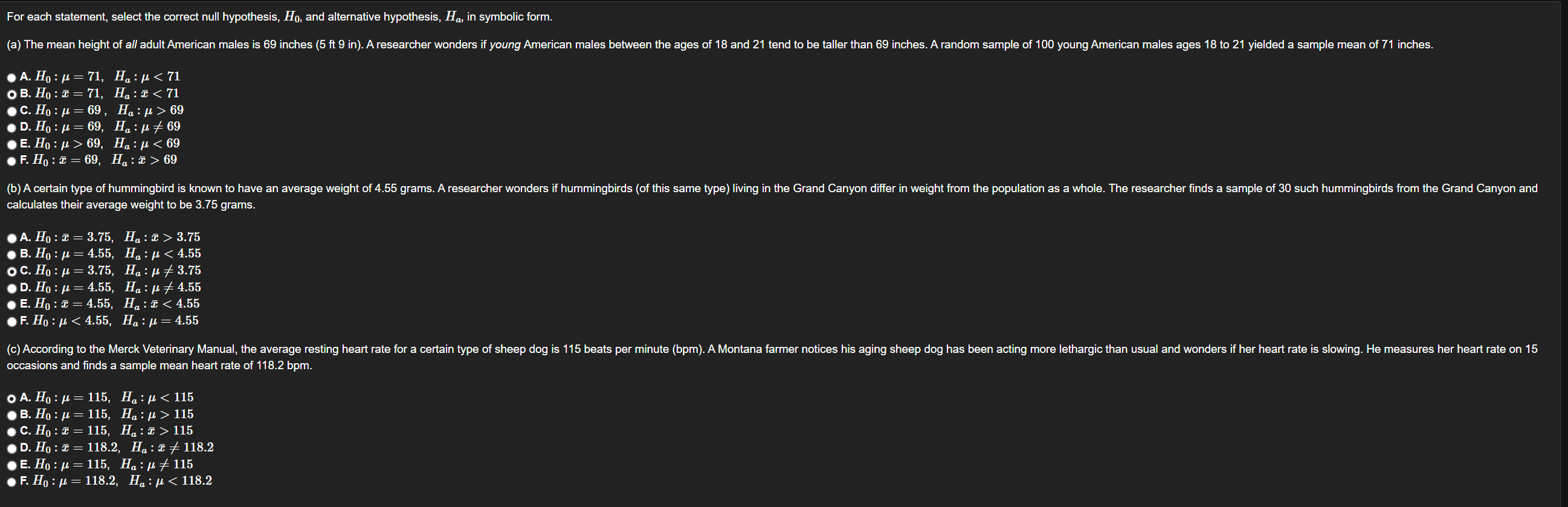 Solved For each statement, select the correct null | Chegg.com