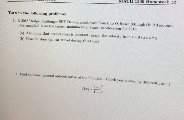 Solved MATH 1300 Homework 12 Turn in the following problems: | Chegg.com