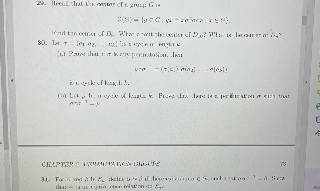 Solved 29. Recall that the center of a group G is | Chegg.com