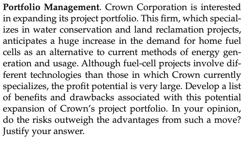 Solved Portfolio Management. Crown Corporation is interested | Chegg.com