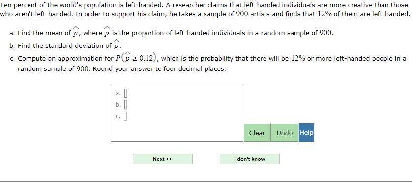 Solved Ten percent of the world's population is left-handed. | Chegg.com