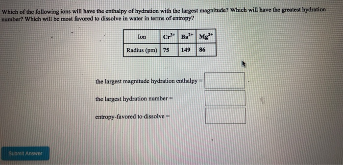 Solved Which of the following ions will have the enthalpy of | Chegg.com