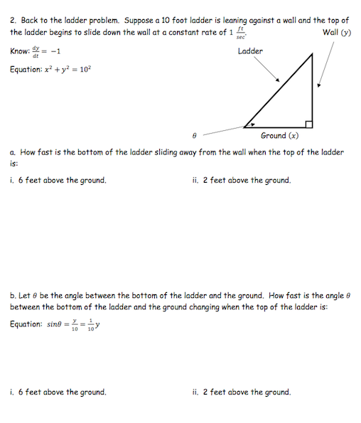 Solved sec 2. Back to the ladder problem. Suppose a 10 foot | Chegg.com