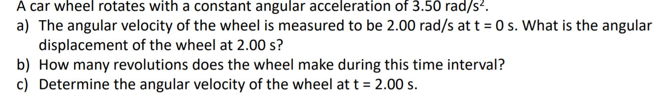 Solved A car wheel rotates with a constant angular | Chegg.com