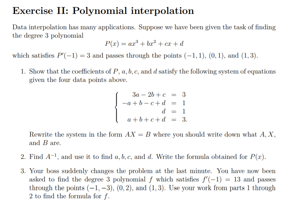 Solved Exercise Ii Polynomial Interpolation Data 