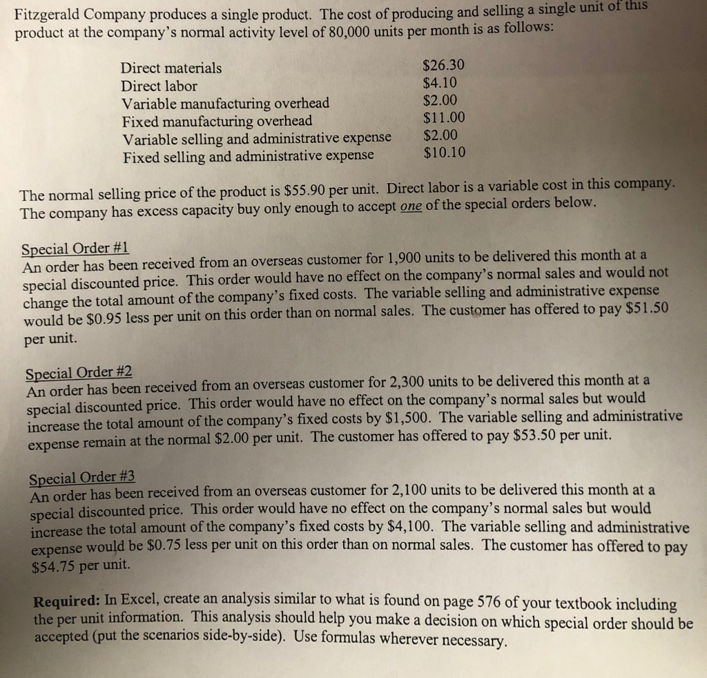 Solved Fitzgerald Company produces a single product. The | Chegg.com