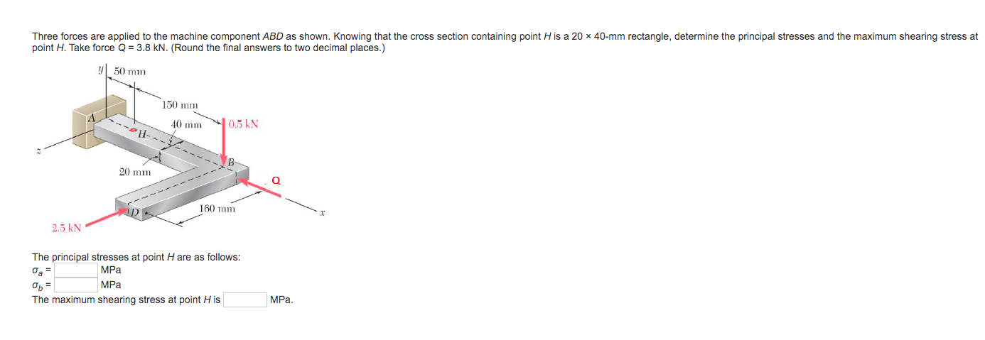 Solved Three forces are applied to the machine component ABD | Chegg.com