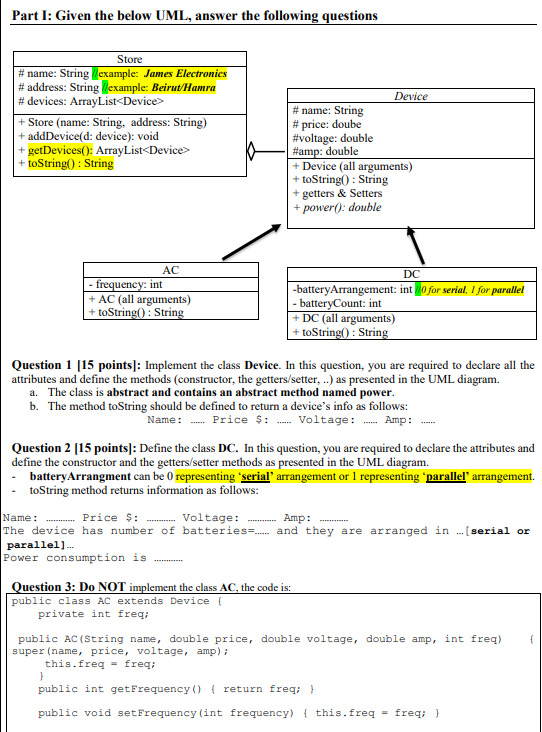 Solved Part I: Given the below UML, answer the following | Chegg.com