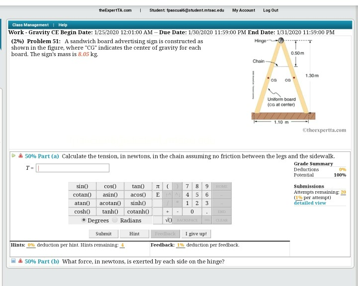 Solved theExpertTA.com Student fpascual@student.mtsac.edu My | Chegg.com
