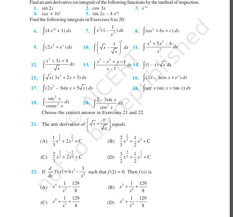 Solved Find an anti derivative (or integral) of the | Chegg.com