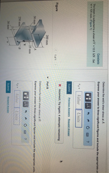 Solved w = 125 mm. (Figure 1) Figure 200 mm 30 mm 25 mm 250 | Chegg.com