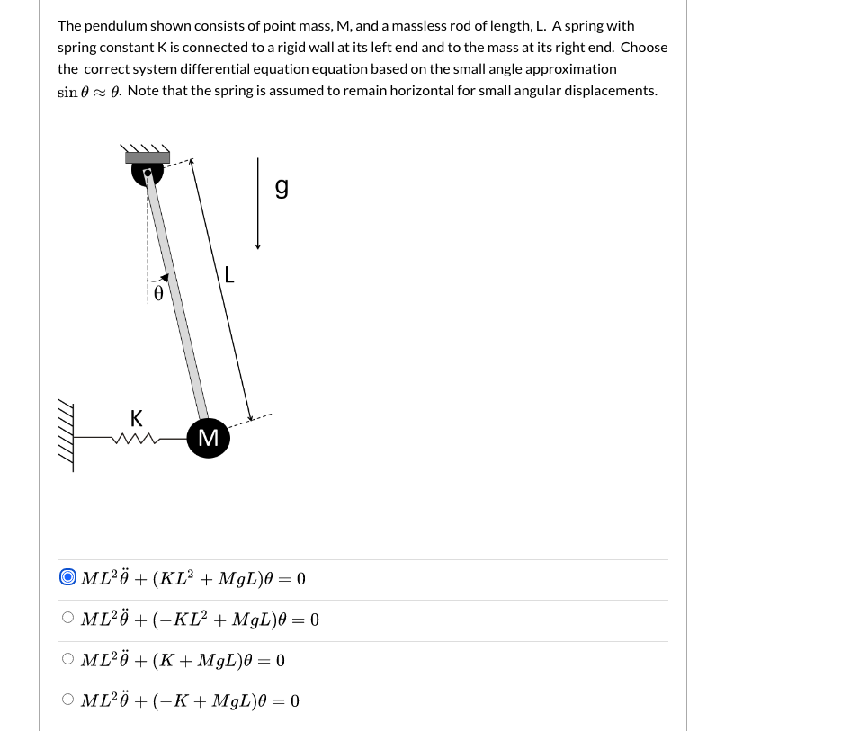 Solved The pendulum shown consists of point mass, M, and a | Chegg.com