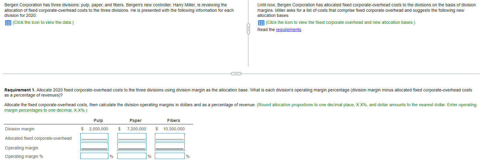 Solved Data table Bergen Corporation has three | Chegg.com