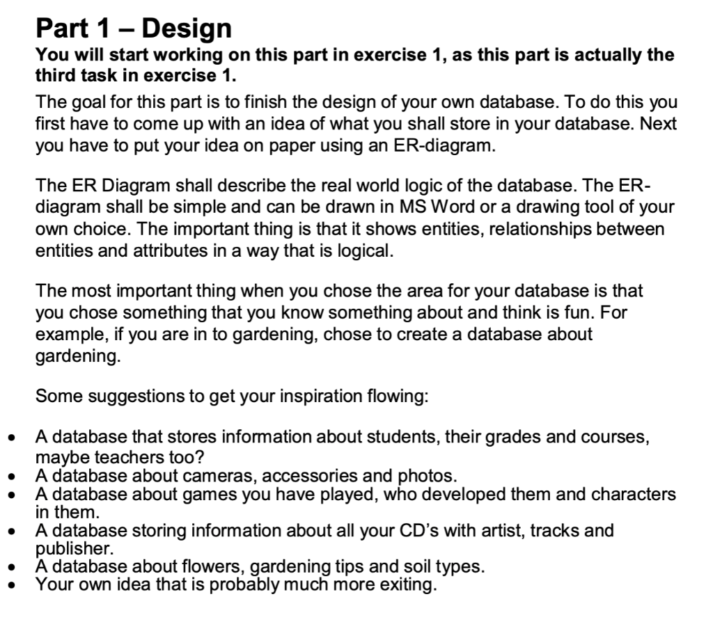 Solved Part 1 - Design You will start working on this part | Chegg.com
