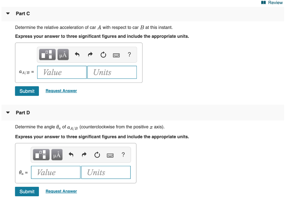 Solved A Review Part A Cars A and B are traveling around the | Chegg.com