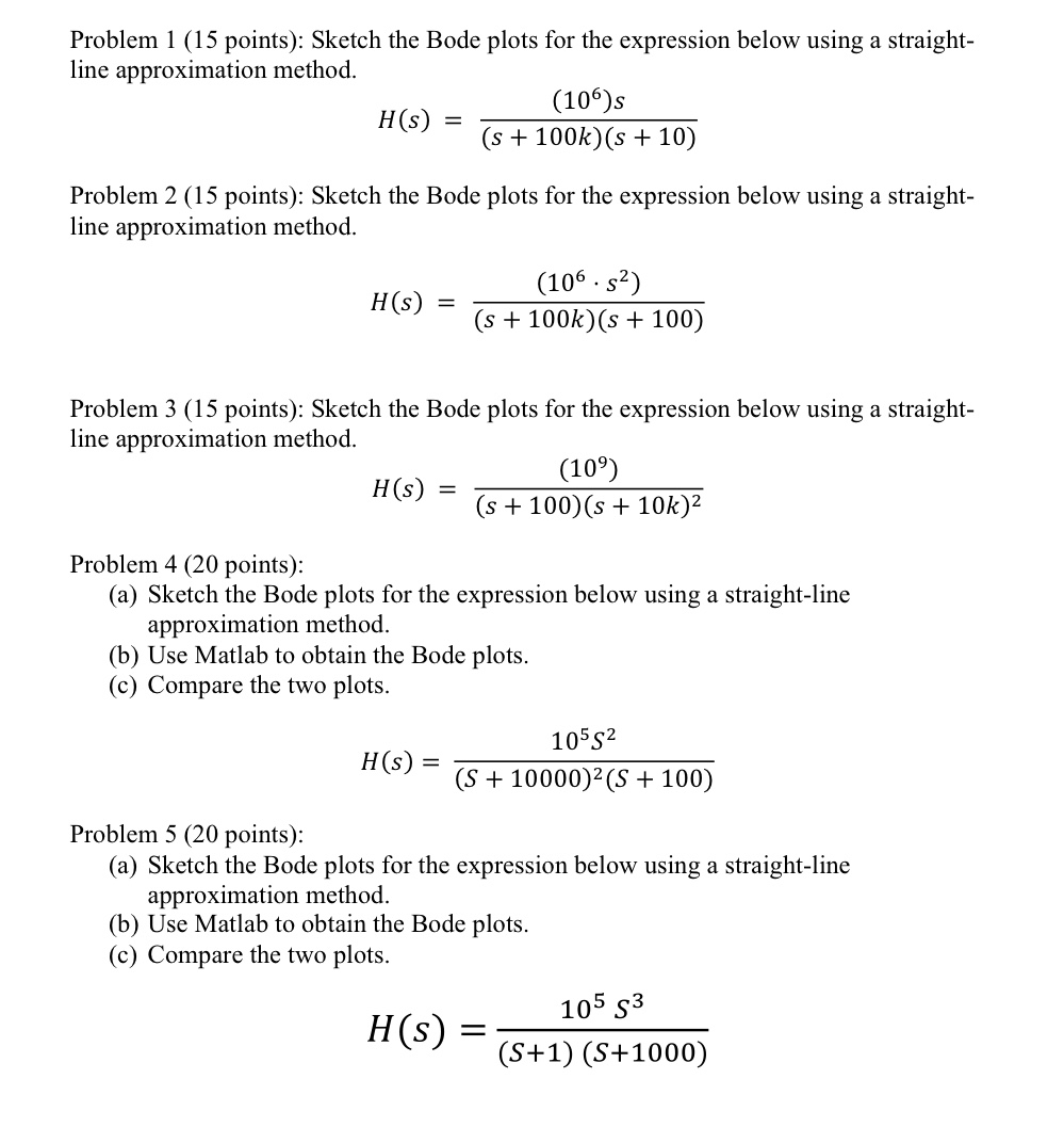 Solved Problem 1 (15 ﻿points): Sketch the Bode plots for the | Chegg.com