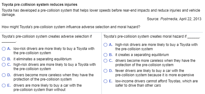 Solved Toyota pre-collision system reduces injuries Toyota | Chegg.com