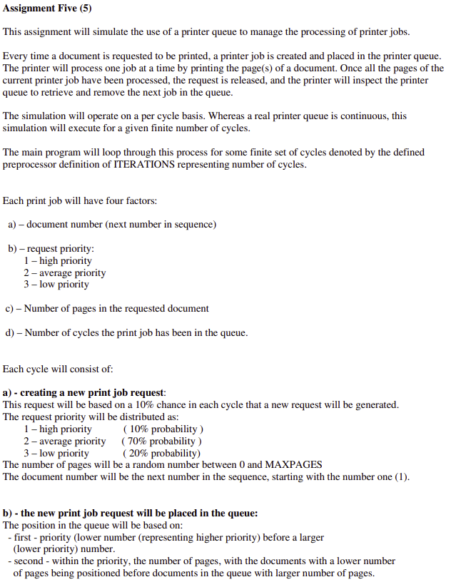 Solved Assignment Five 5 This Assignment Will Simulate The