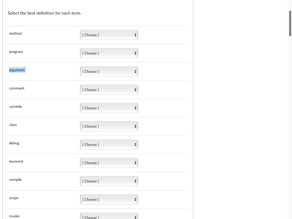 Solved Select The Best Definition For Each Term Method Chegg
