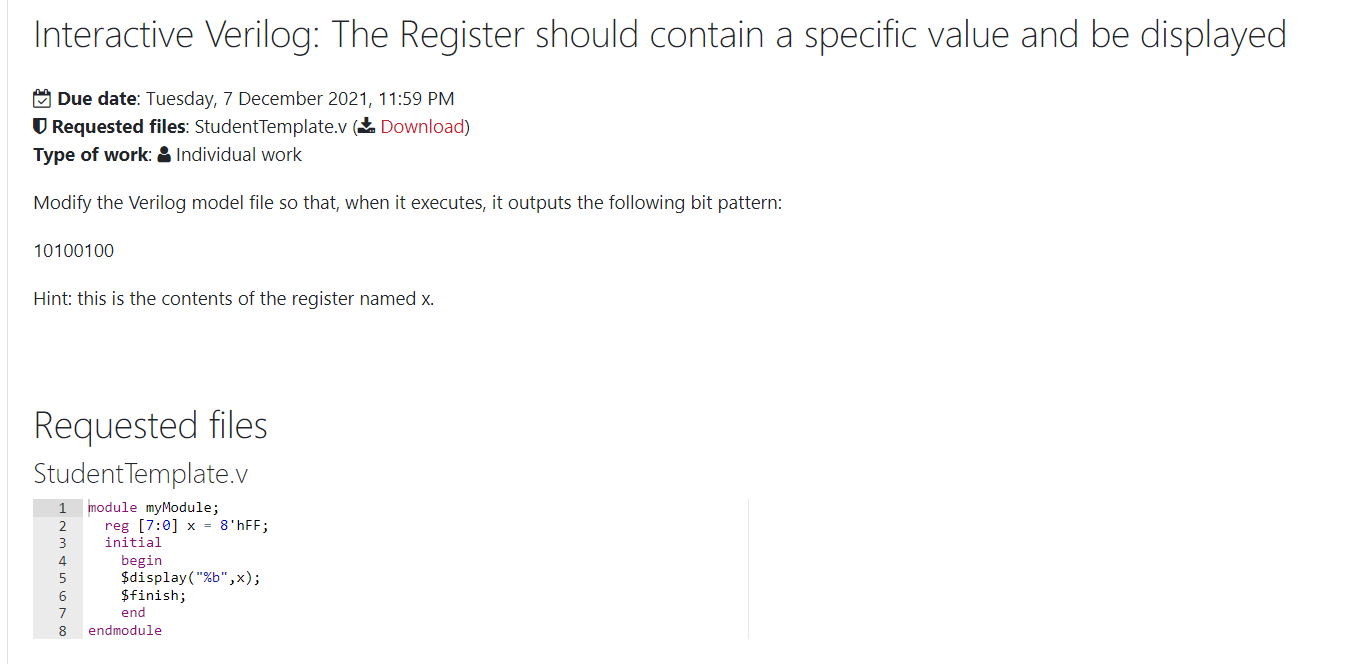 Solved Interactive Verilog: The Register should contain a | Chegg.com