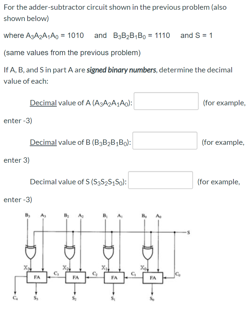 Solved For the adder-subtractor circuit shown in the | Chegg.com
