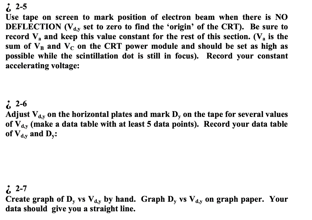 Section 2: testing the cathode ray tube equations | Chegg.com