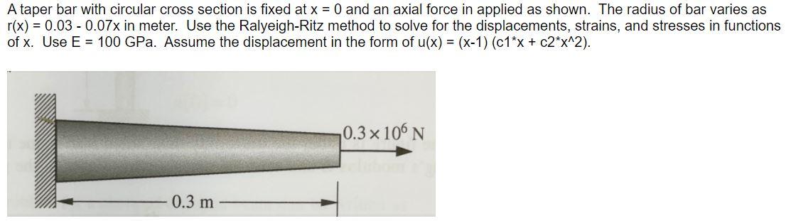 Solved A taper bar with circular cross section is fixed at x | Chegg.com