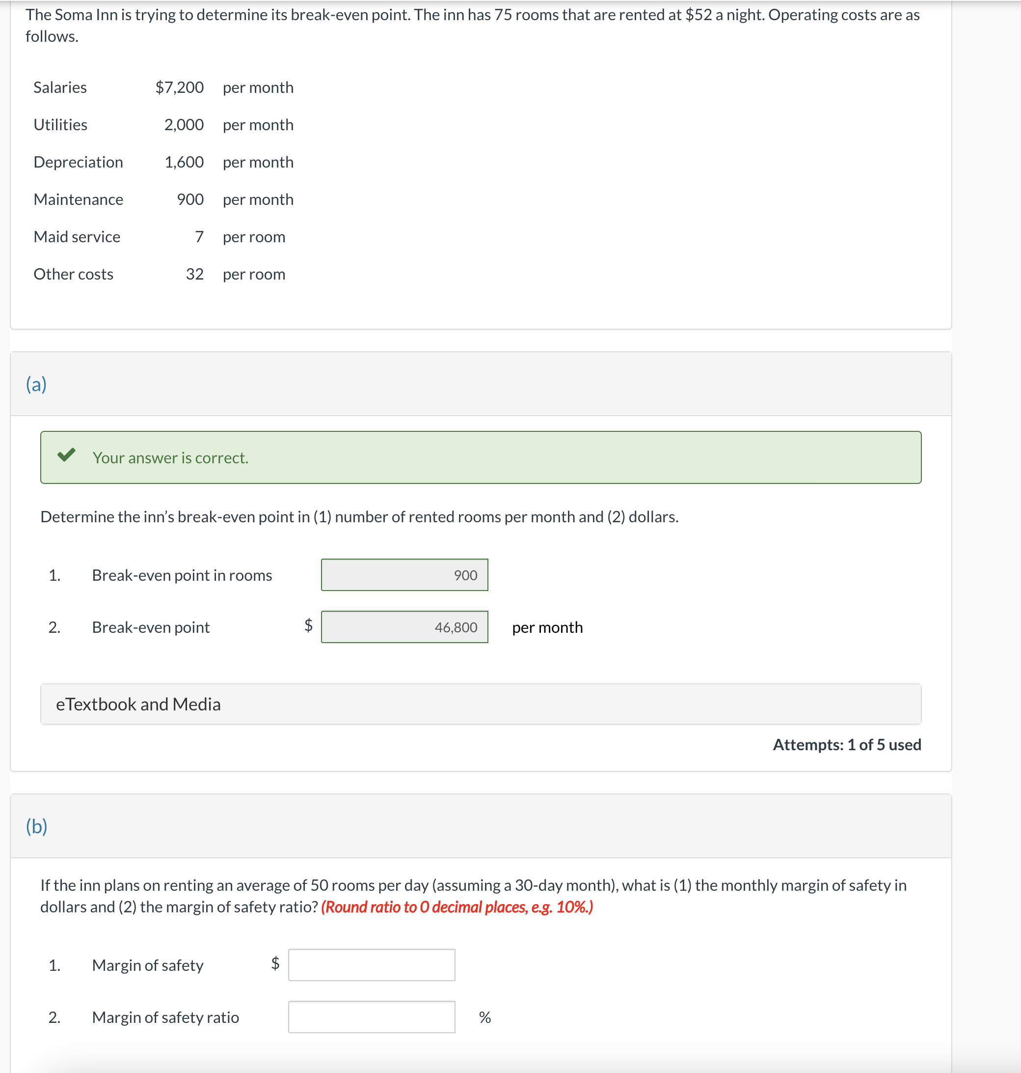 Solved The Soma Inn is trying to determine its break-even | Chegg.com