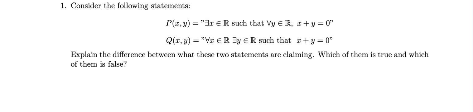 Solved Consider the following statements: P (x, y) = ”∃x | Chegg.com