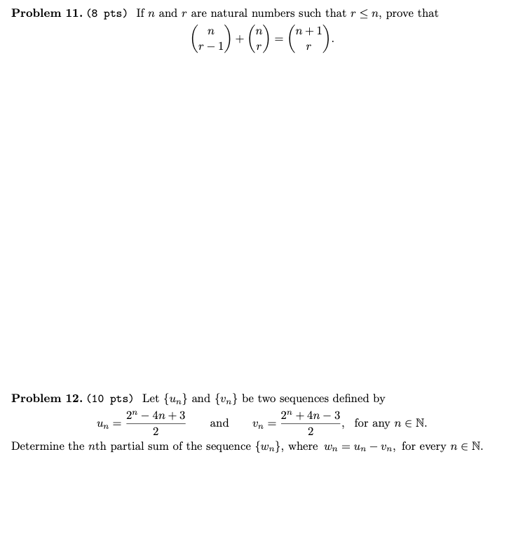 Solved Problem 11. (8 pts) If n and r are natural numbers | Chegg.com