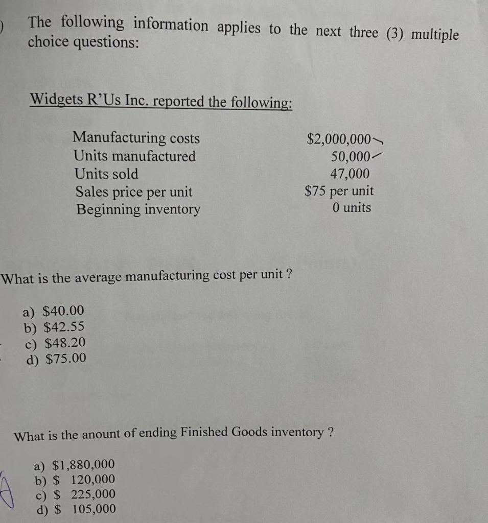 Solved The following information applies to the next three | Chegg.com