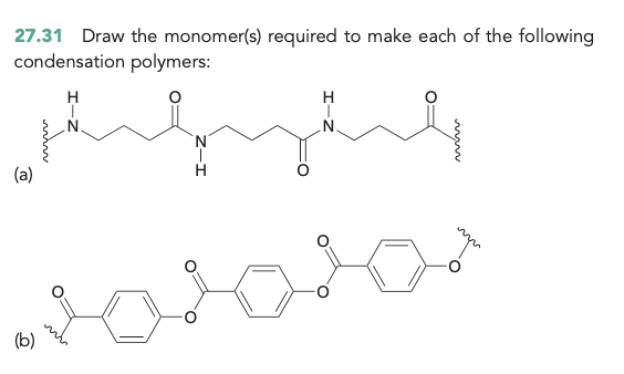 Solved 27.31 Draw the monomer(s) required to make each of | Chegg.com