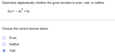 Solved Determine algebraically whether the given function is | Chegg.com