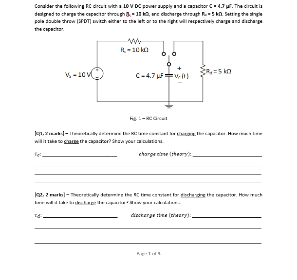Solved Consider the following RC circuit with a 10 V DC | Chegg.com