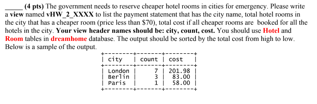 Solved create the tables Hotel and Room base on the data on | Chegg.com