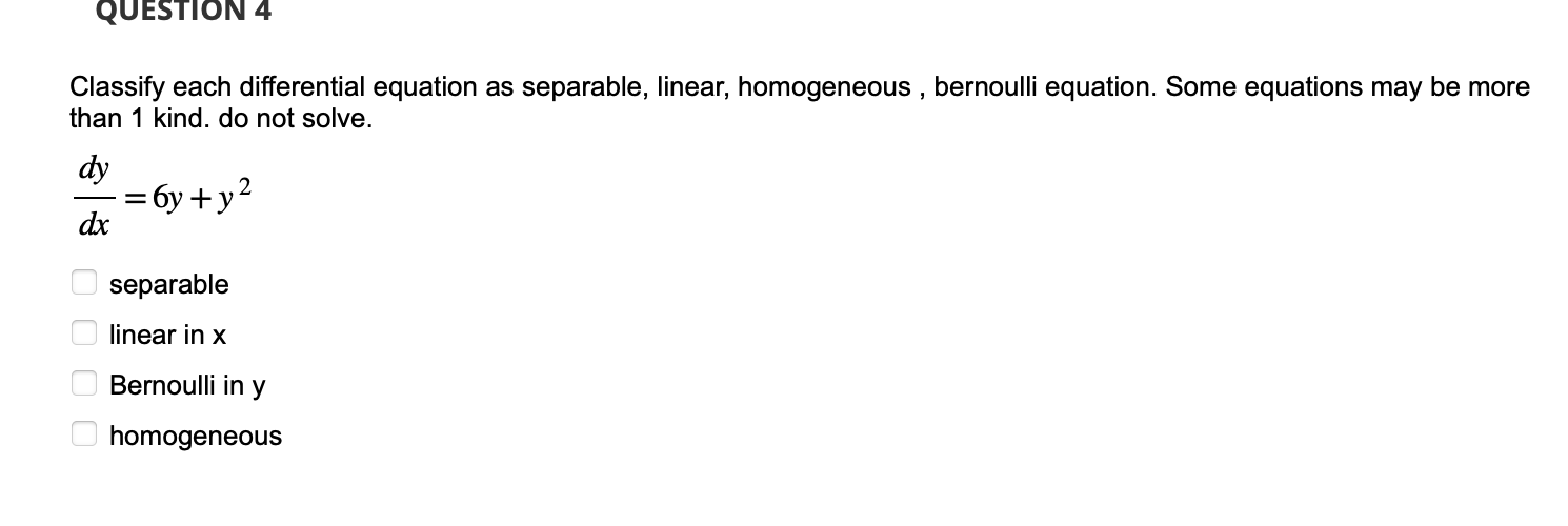 Solved Classify each differential equation as separable, | Chegg.com