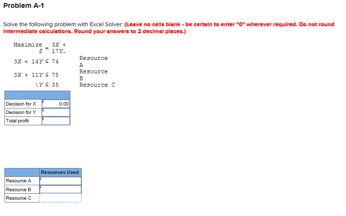 Solved Problem A-1 Solve the following problem with Excel | Chegg.com