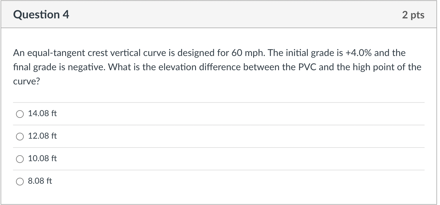 Solved An equal-tangent crest vertical curve is designed for | Chegg.com