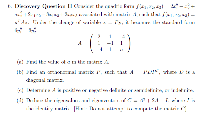 Solved Discovery Question II Consider the quadric form | Chegg.com