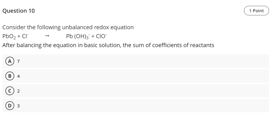 Solved Question 10 1 Point Consider the following unbalanced | Chegg.com