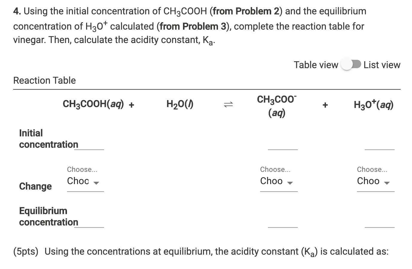 Solved 4. Using the initial concentration of CH3COOH (from | Chegg.com