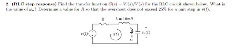 Solved 2. (RLC step response) Find the transfer function | Chegg.com