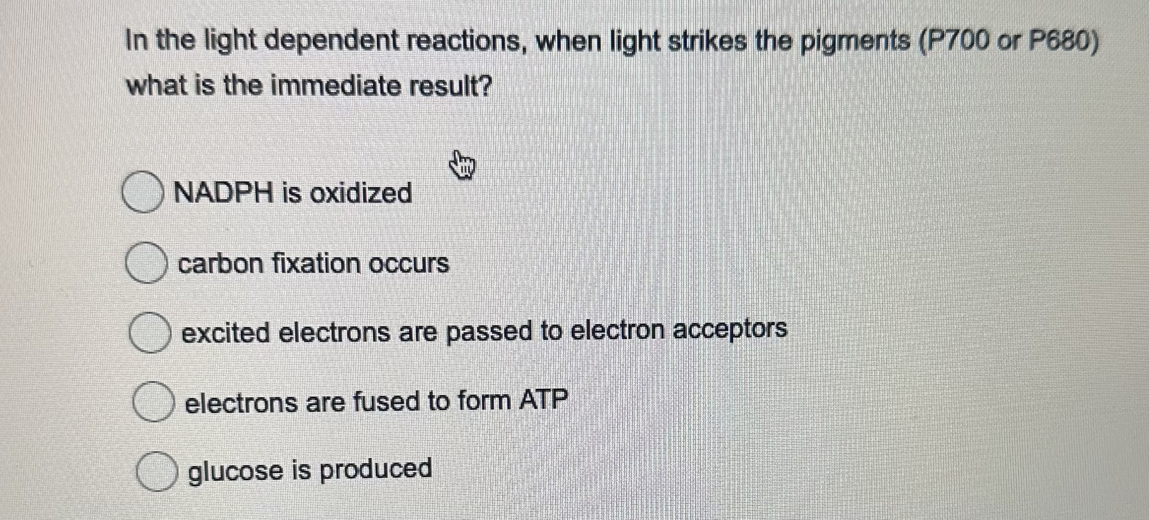 Solved During photosynthesis, which molecule is reduced? | Chegg.com