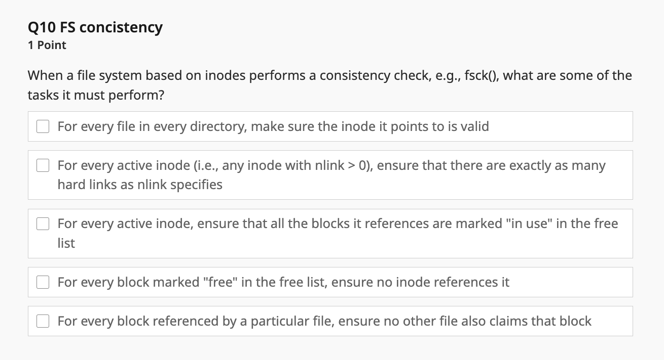 Solved Q10 FS concistency 1 Point When a file system based | Chegg.com