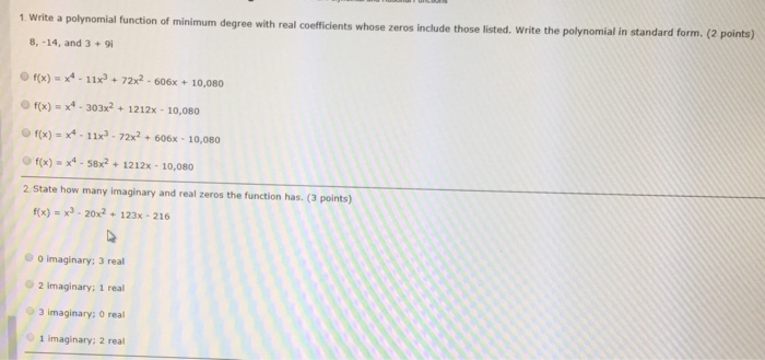 Solved 1. Write a polynomial function of minimum degree with | Chegg.com