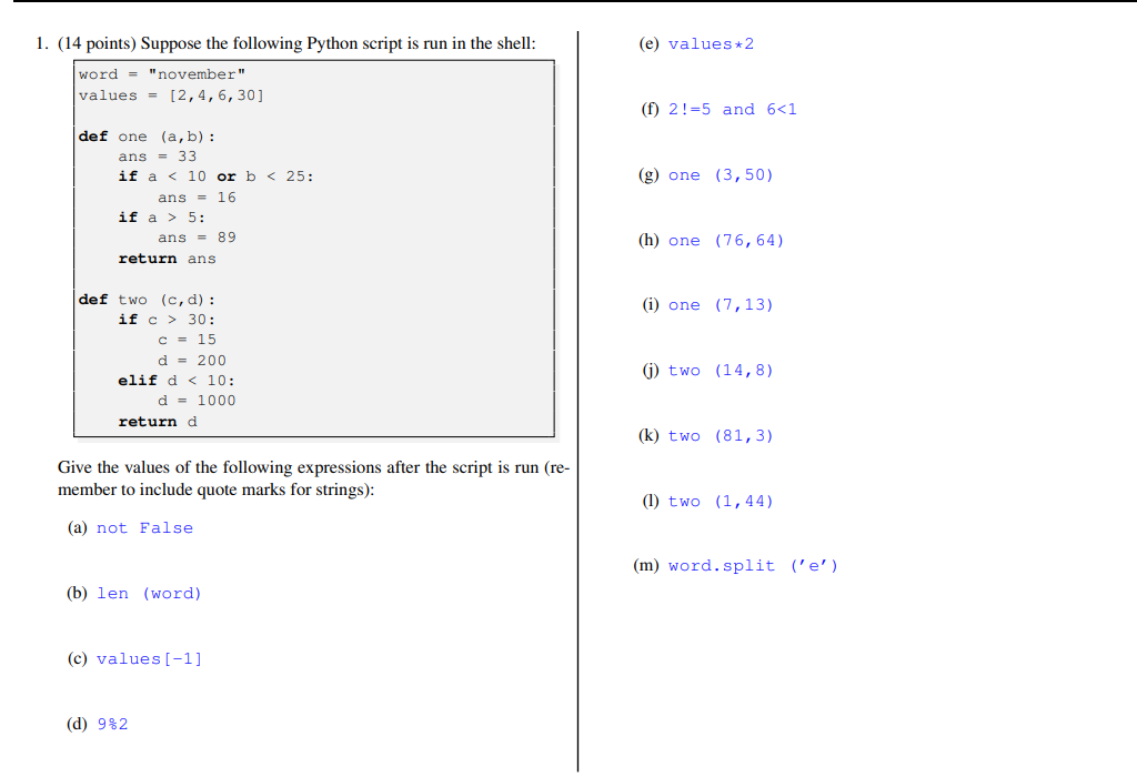 Solved - (14 points) Suppose the following Python script is | Chegg.com